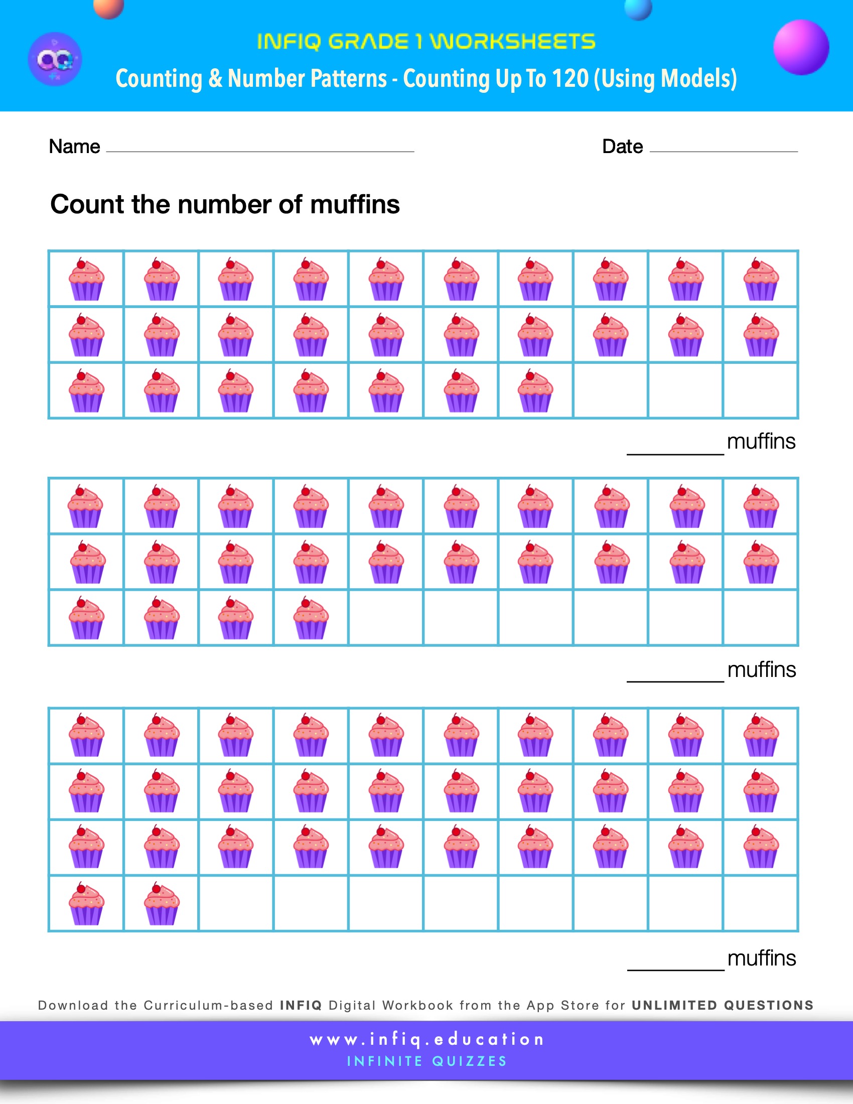 INFIQ | GRADE 1 Math Worksheets- Counting and Number Patterns ...