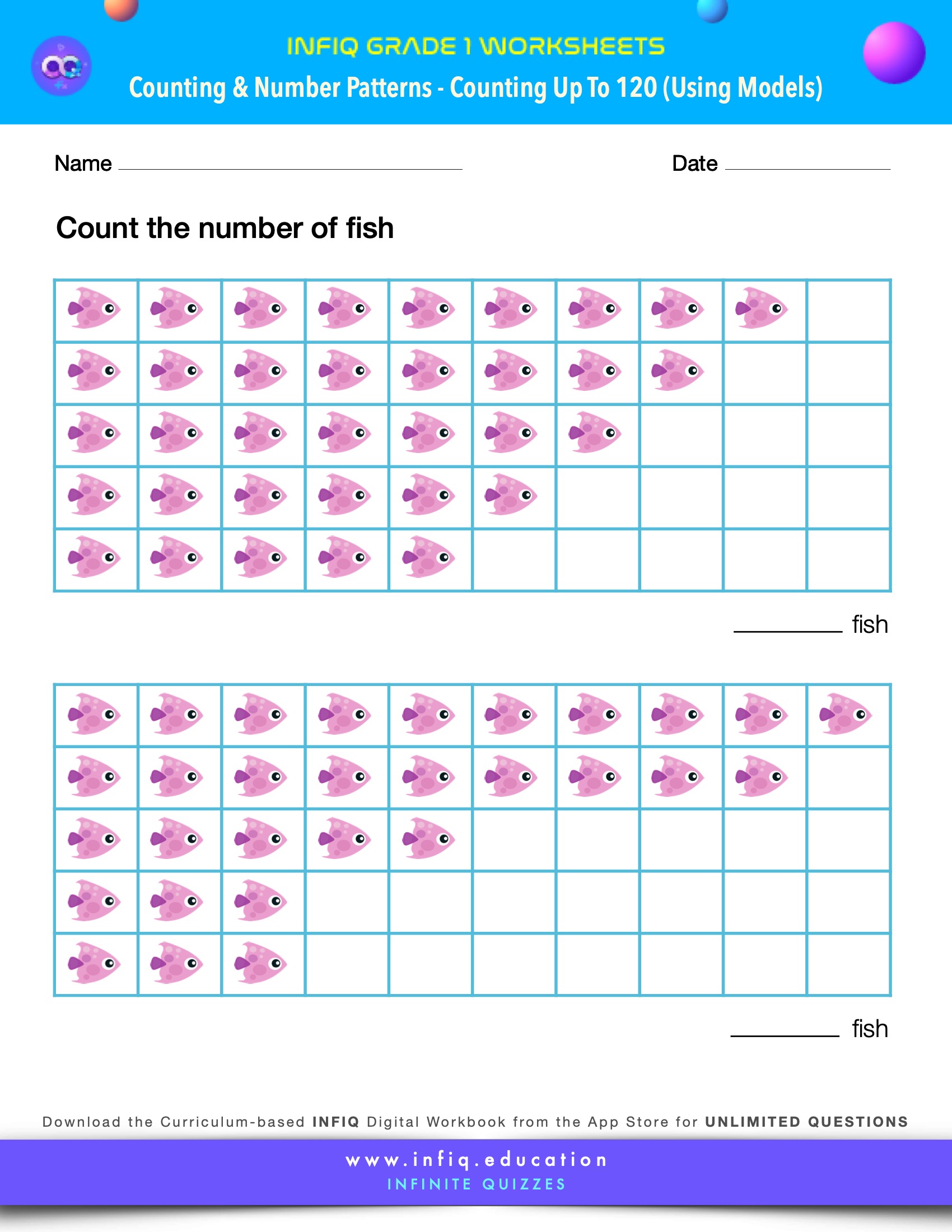 INFIQ | GRADE 1 Math Worksheets- Counting and Number Patterns ...