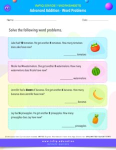 INFIQ | GRADE 1 Math Worksheets- Advanced Addition - Word Problems