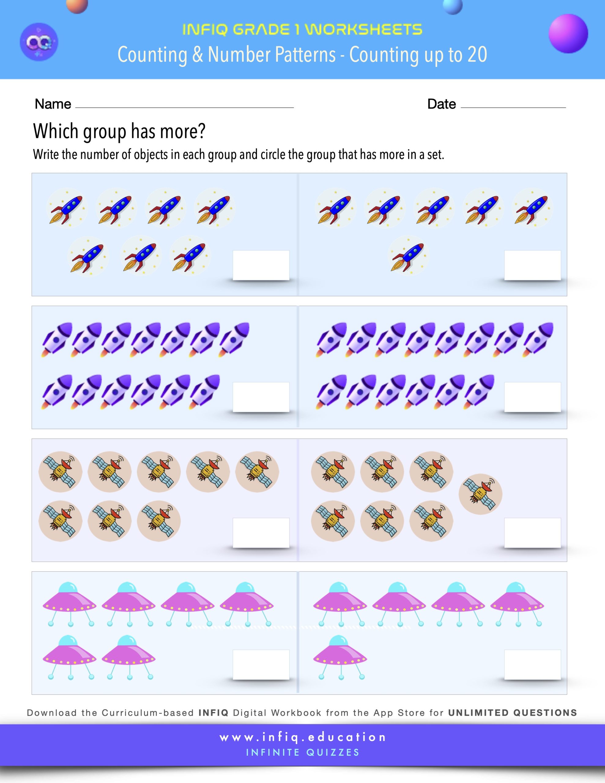 INFIQ | GRADE 1 Math Worksheets- Counting and Number Patterns ...