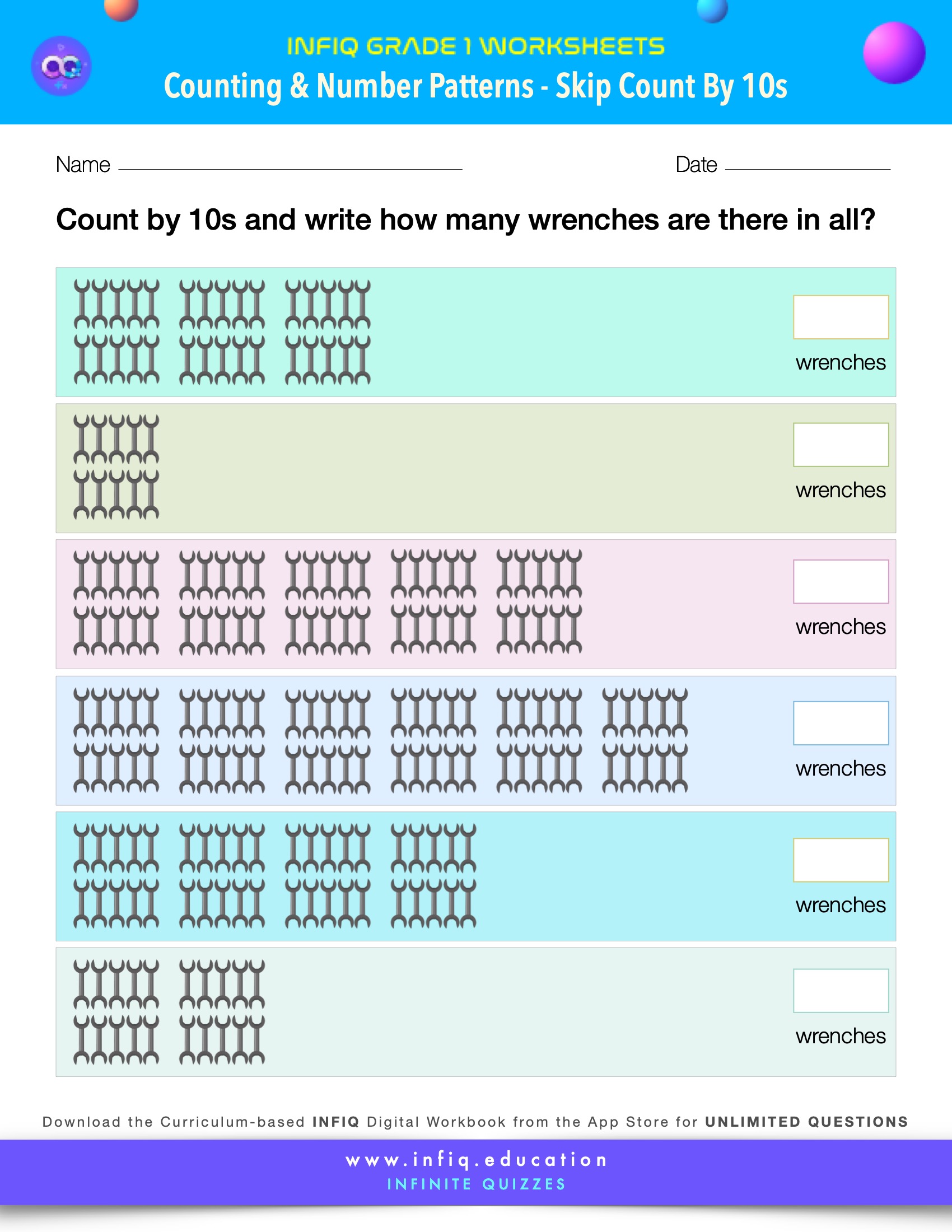 INFIQ | GRADE 1 Math Worksheets- Counting and Number Patterns - Skip ...