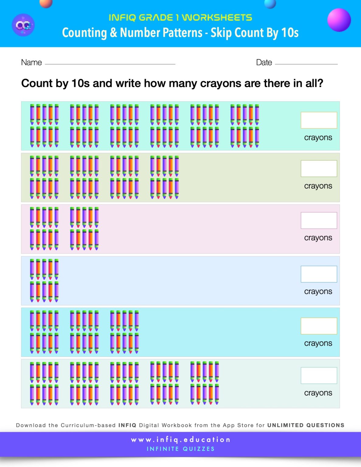 INFIQ | GRADE 1 Math Worksheets- Counting and Number Patterns - Skip ...