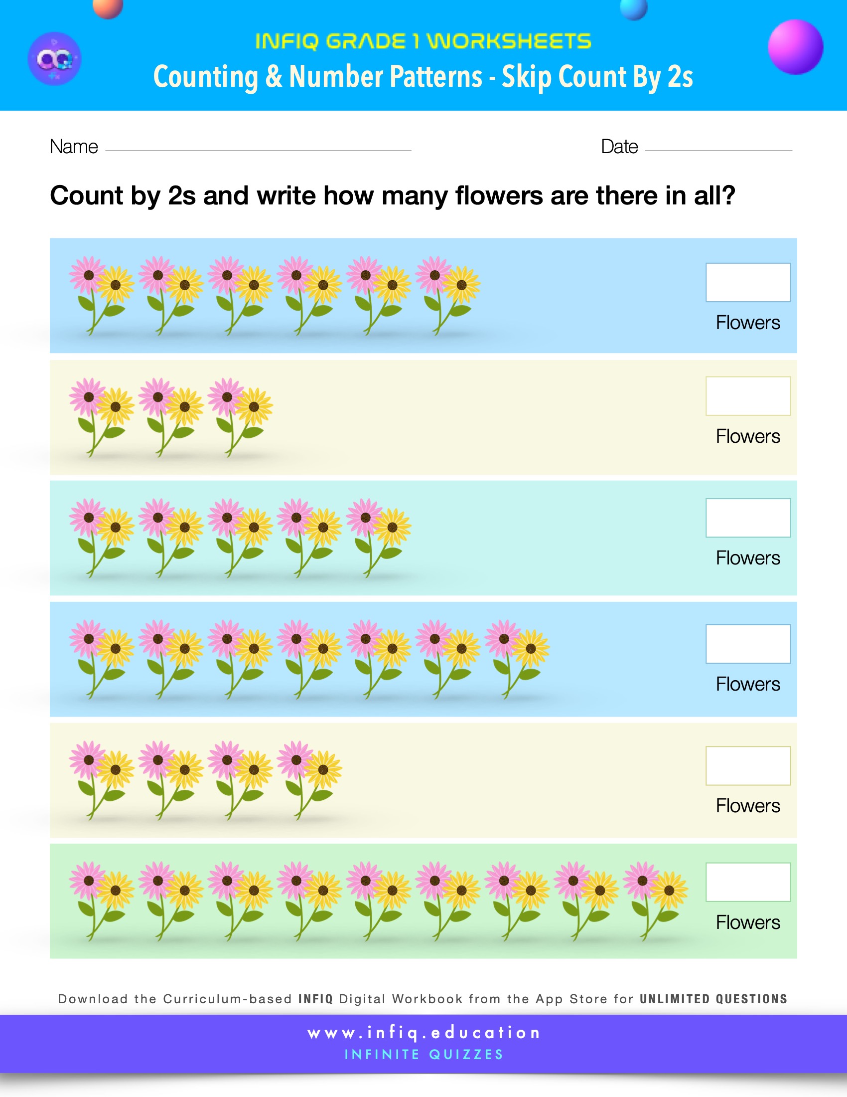 INFIQ | GRADE 1 Math Worksheets- Counting and Number Patterns - Skip ...