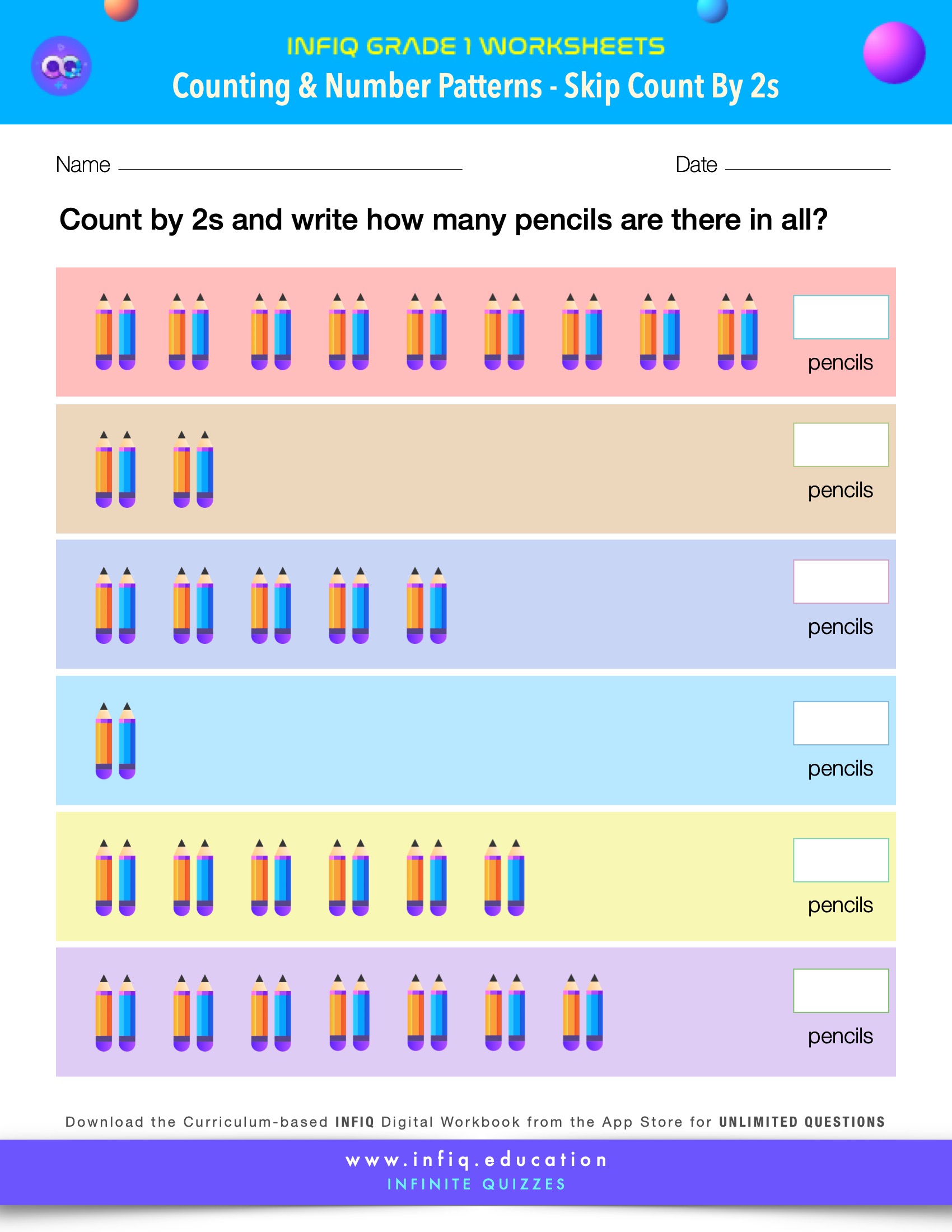 INFIQ | GRADE 1 Math Worksheets- Counting and Number Patterns - Skip ...