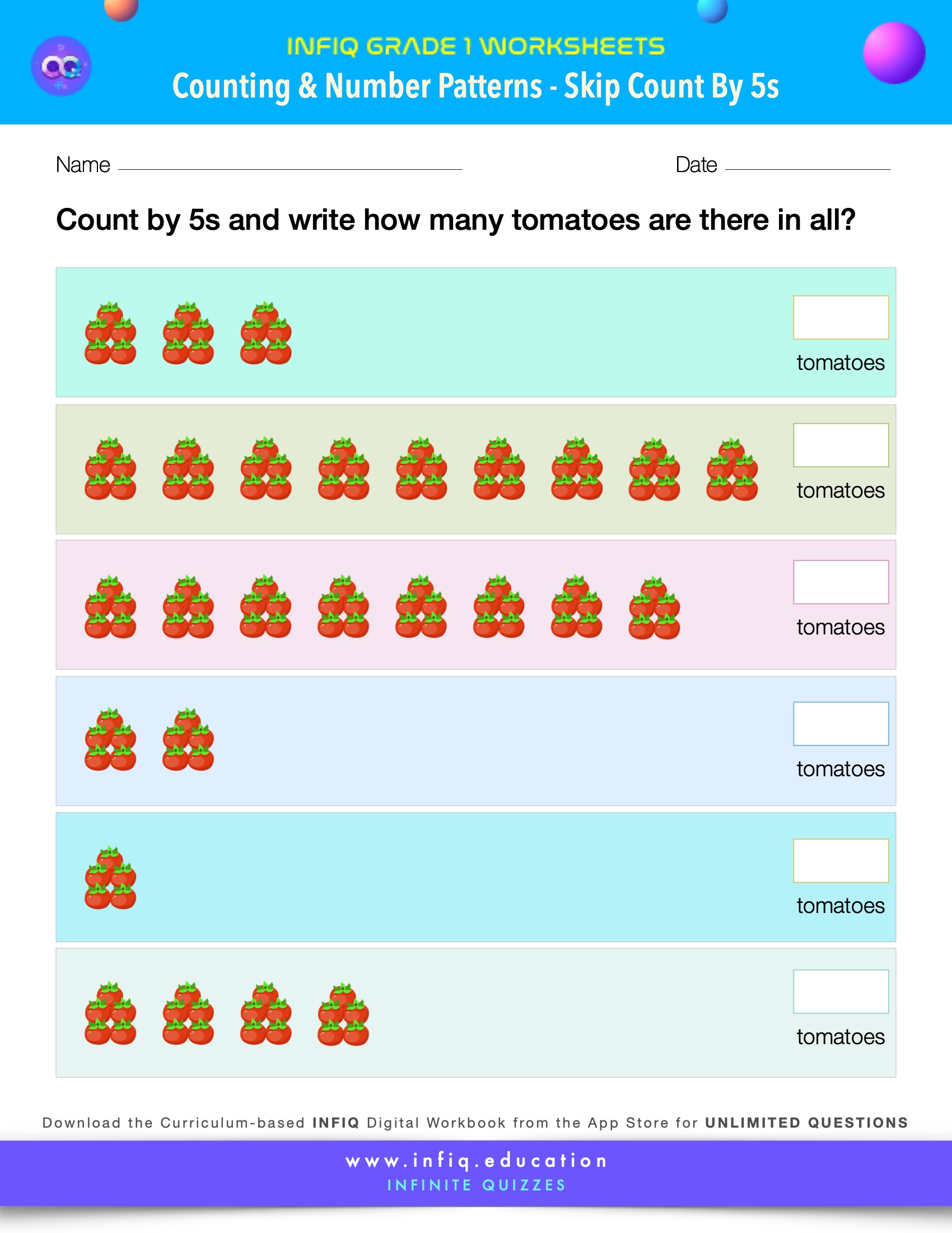 INFIQ | GRADE 1 Math Worksheets- Counting and Number Patterns - Skip ...
