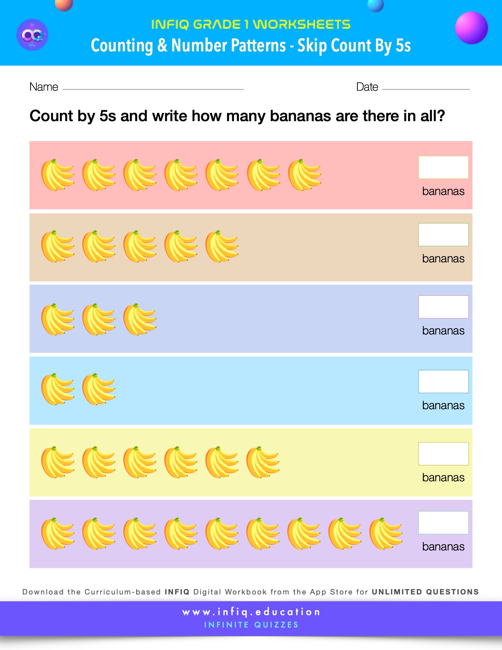 INFIQ | GRADE 1 Math Worksheets- Counting and Number Patterns - Skip ...