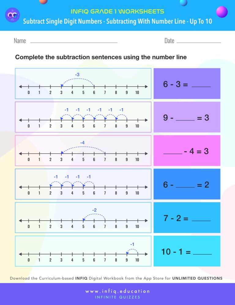INFIQ | GRADE 1 Math Worksheets- Subtract Single Digit Numbers ...