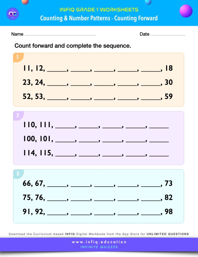 INFIQ | GRADE 1 Math Worksheets- Counting and Number Patterns ...