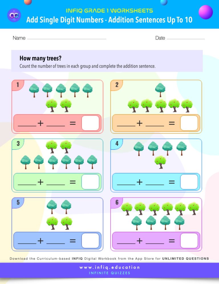 INFIQ | GRADE 1 Math Worksheets- Add Single Digit Numbers - Addition ...