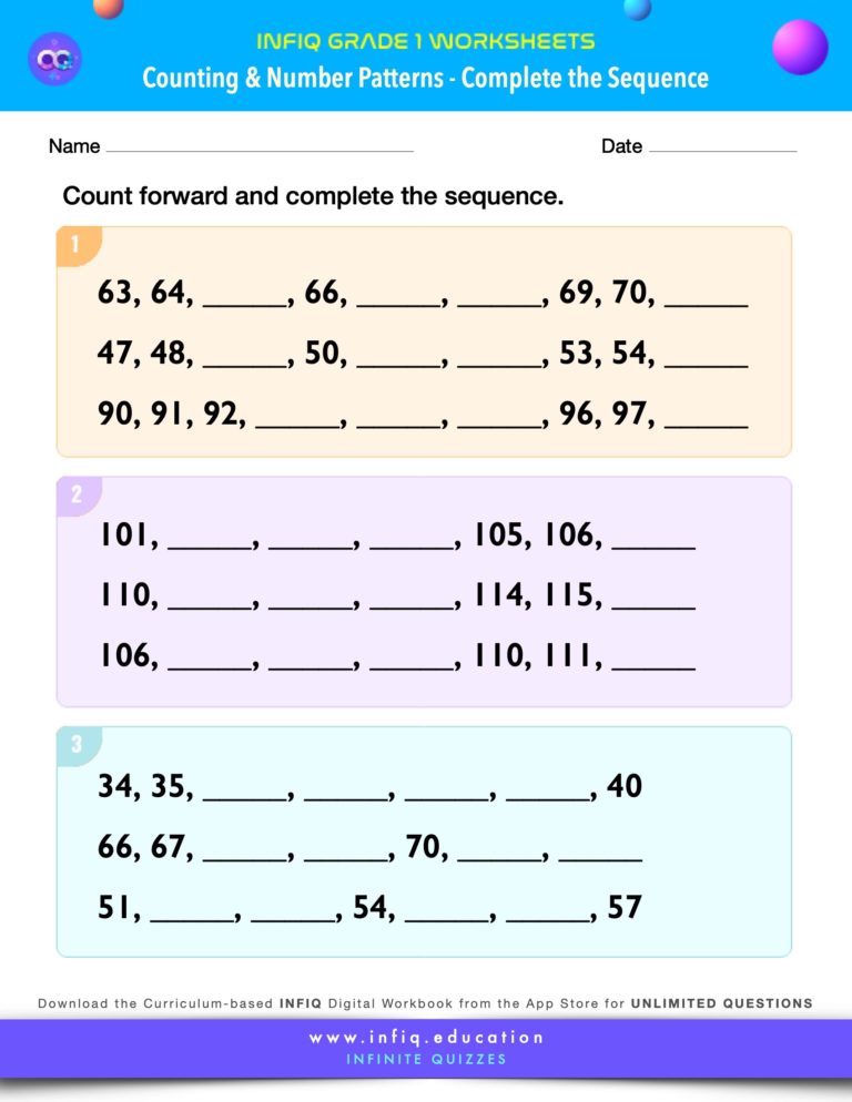 INFIQ | GRADE 1 Math Worksheets- Counting and Number Patterns ...