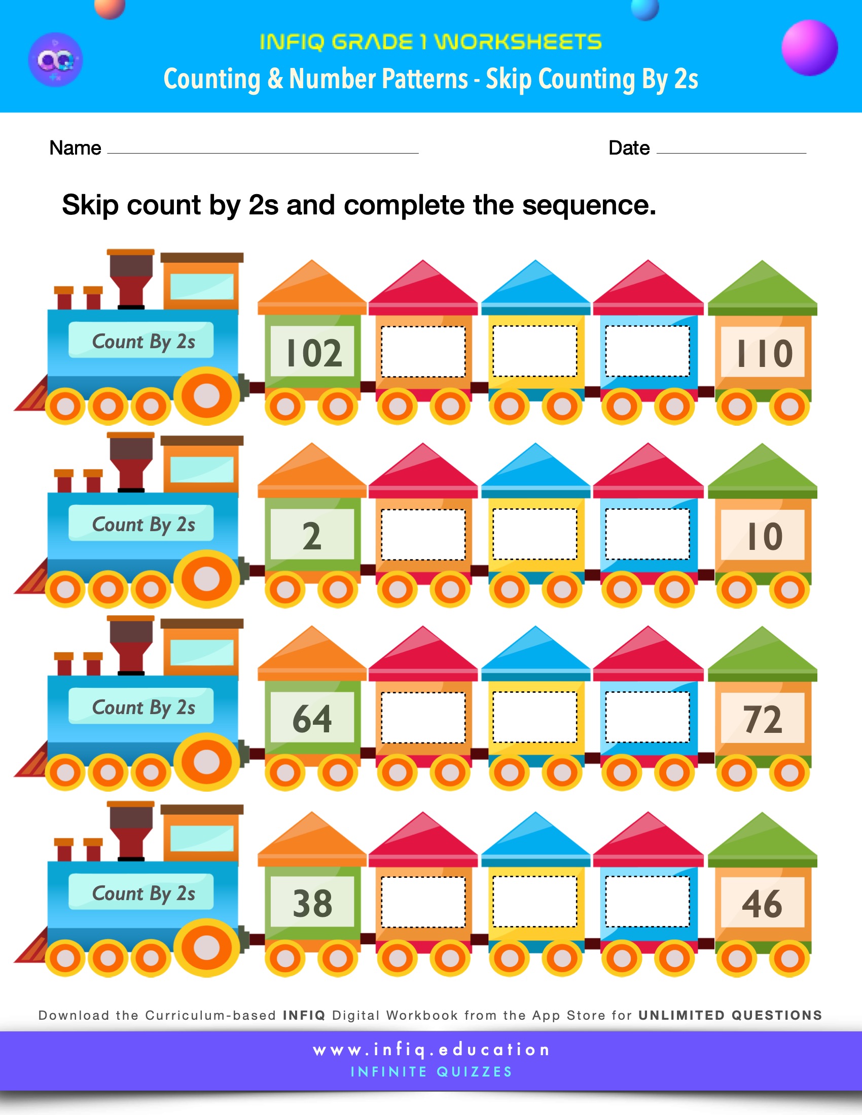 INFIQ | GRADE 1 Math Worksheets- Counting and Number Patterns - Skip ...