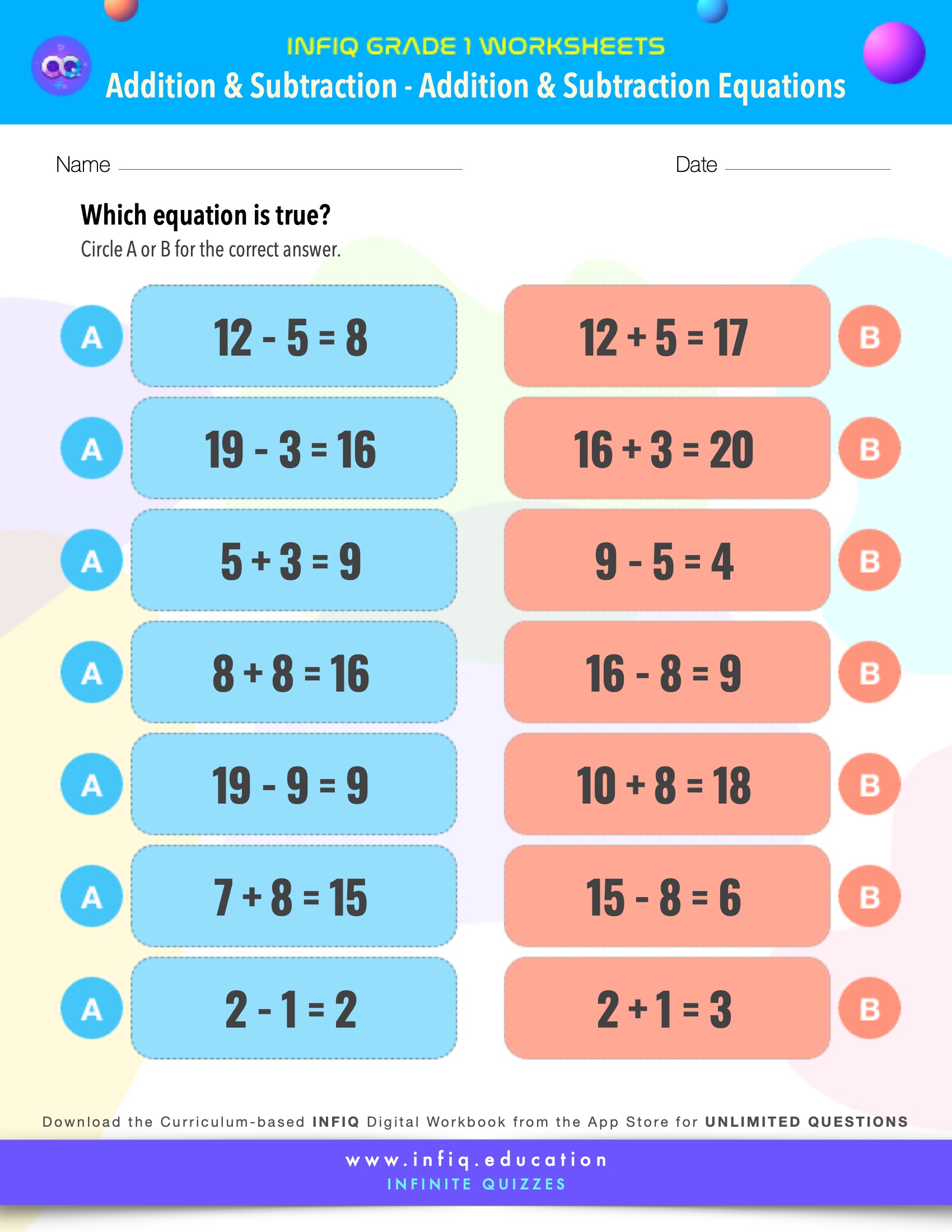 INFIQ | GRADE 1 Math Worksheets- Addition & Subtraction - Addition ...