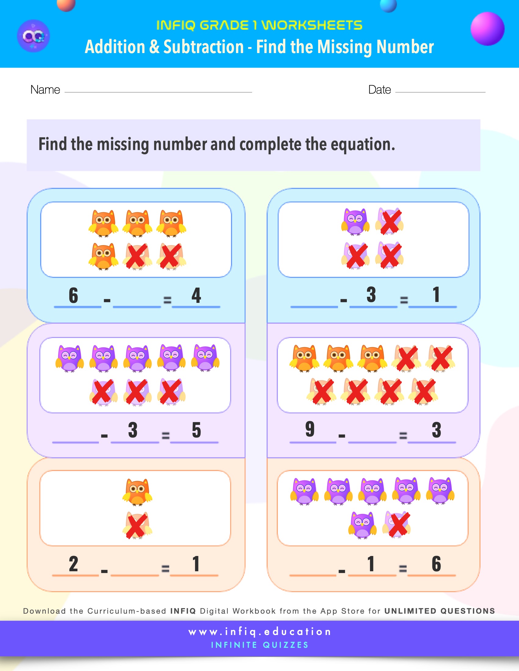 INFIQ | GRADE 1 Math Worksheets- Addition & Subtraction - Find the ...