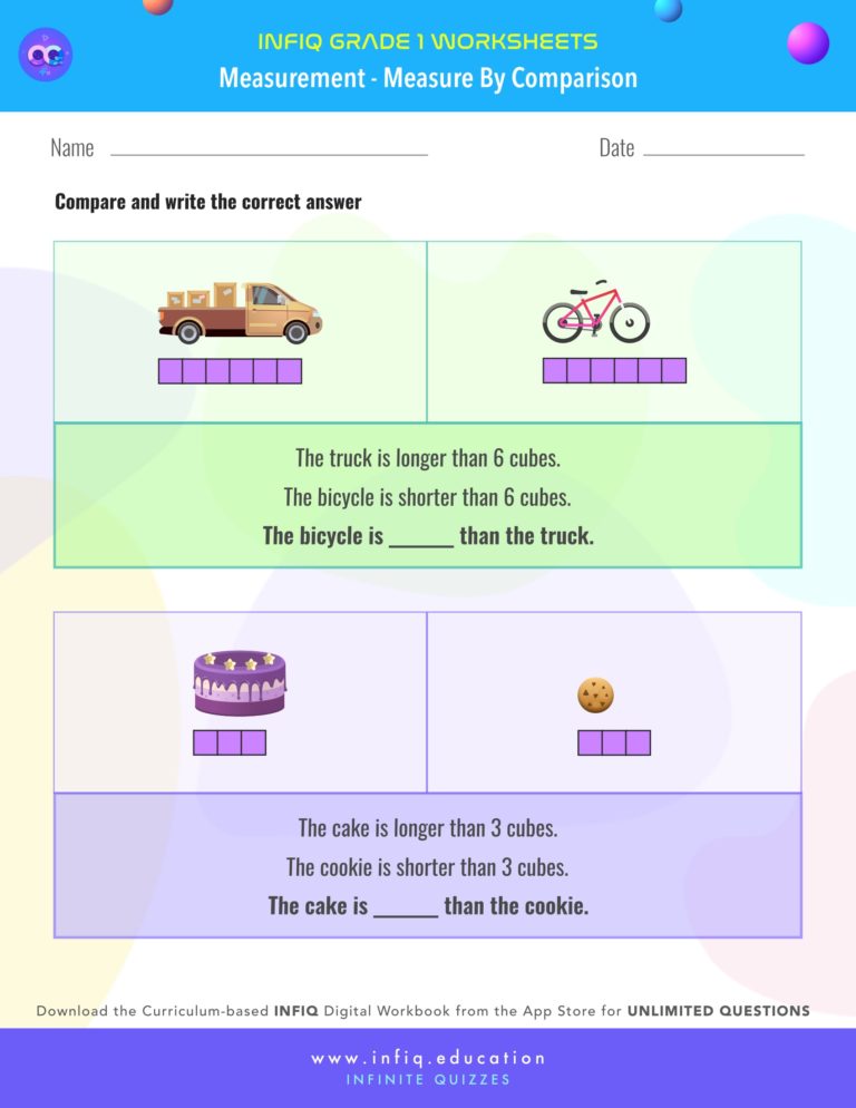 INFIQ | GRADE 1 Math Worksheets- Measurement - Measure By Comparison