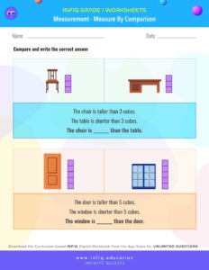 INFIQ | GRADE 1 Math Worksheets- Measurement - Measure By Comparison
