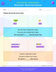 INFIQ | GRADE 1 Math Worksheets- Measurement - Measure By Comparison