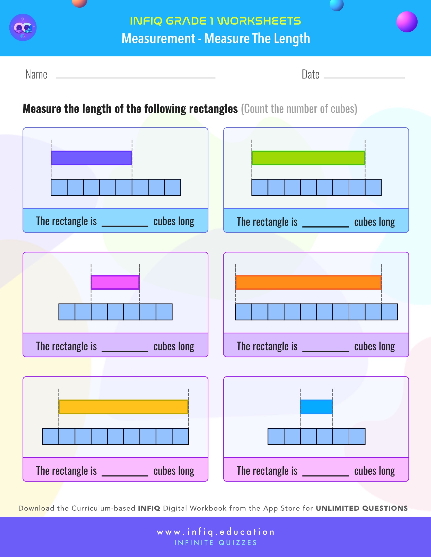 INFIQ | GRADE 1 Math Worksheets- Measurement - Measure the Length