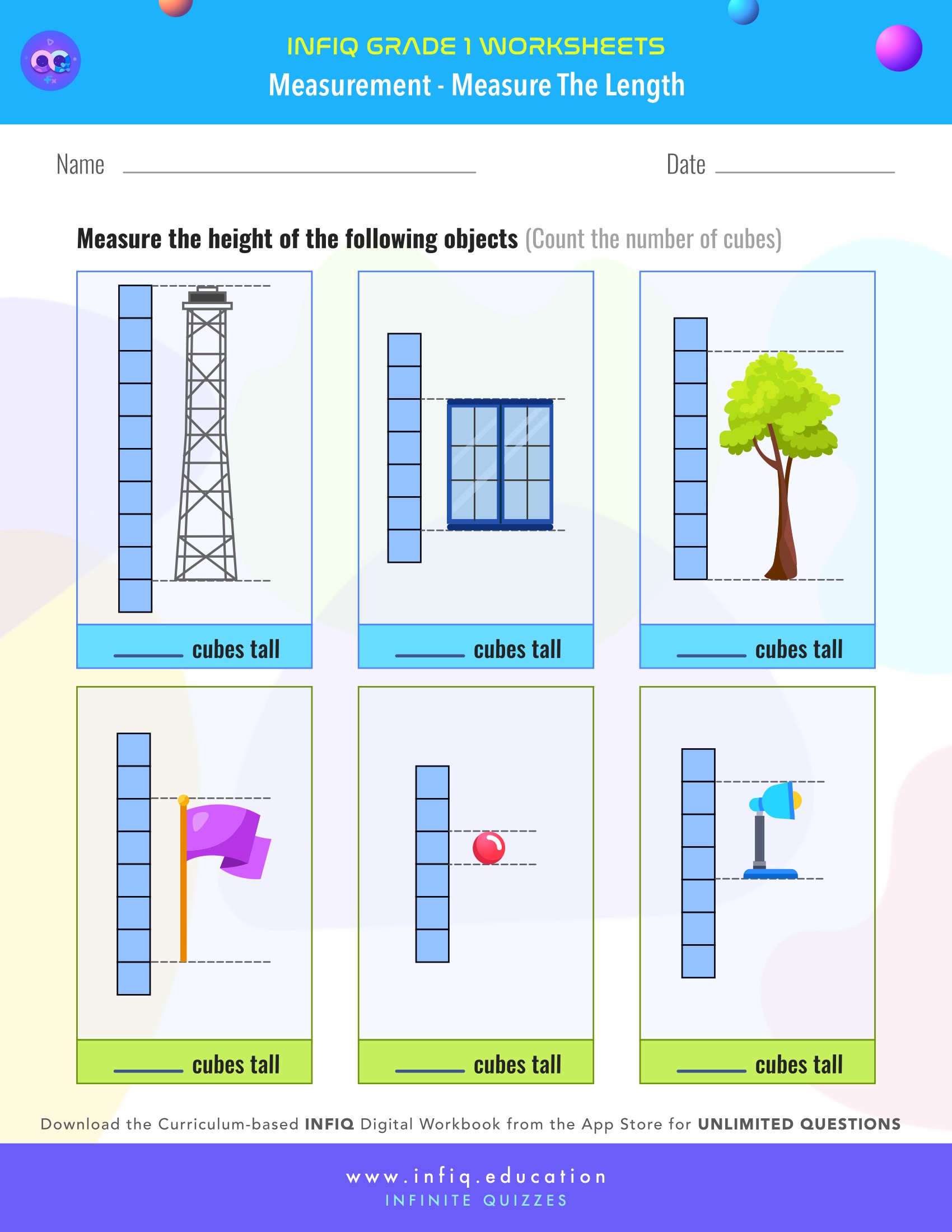 INFIQ | GRADE 1 Math Worksheets- Measurement - Measure the Length