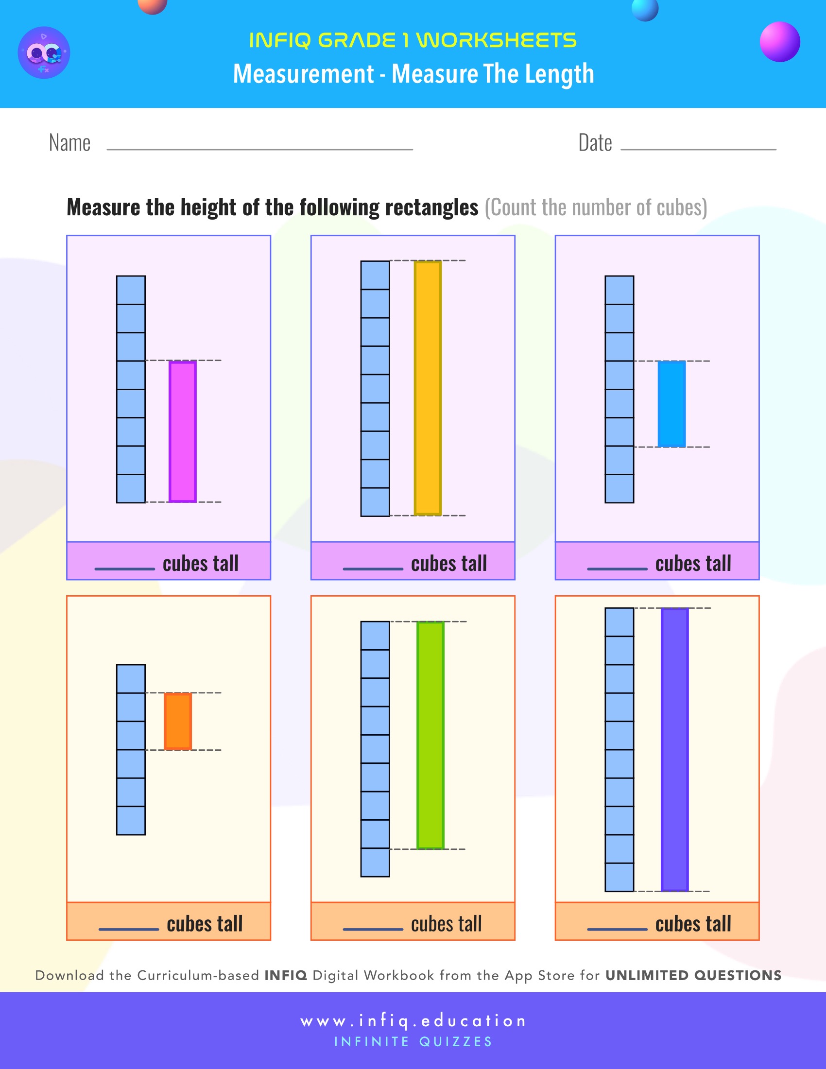 INFIQ | GRADE 1 Math Worksheets- Measurement - Measure the Length