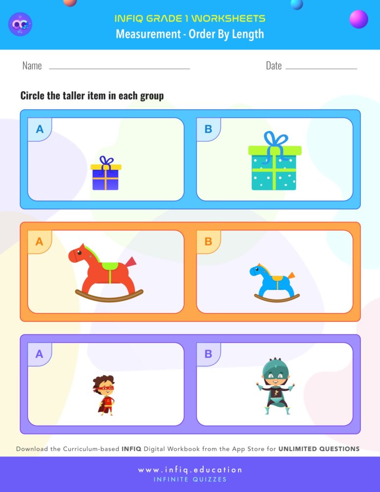 INFIQ | GRADE 1 Math Worksheets- Measurement - Order By Length