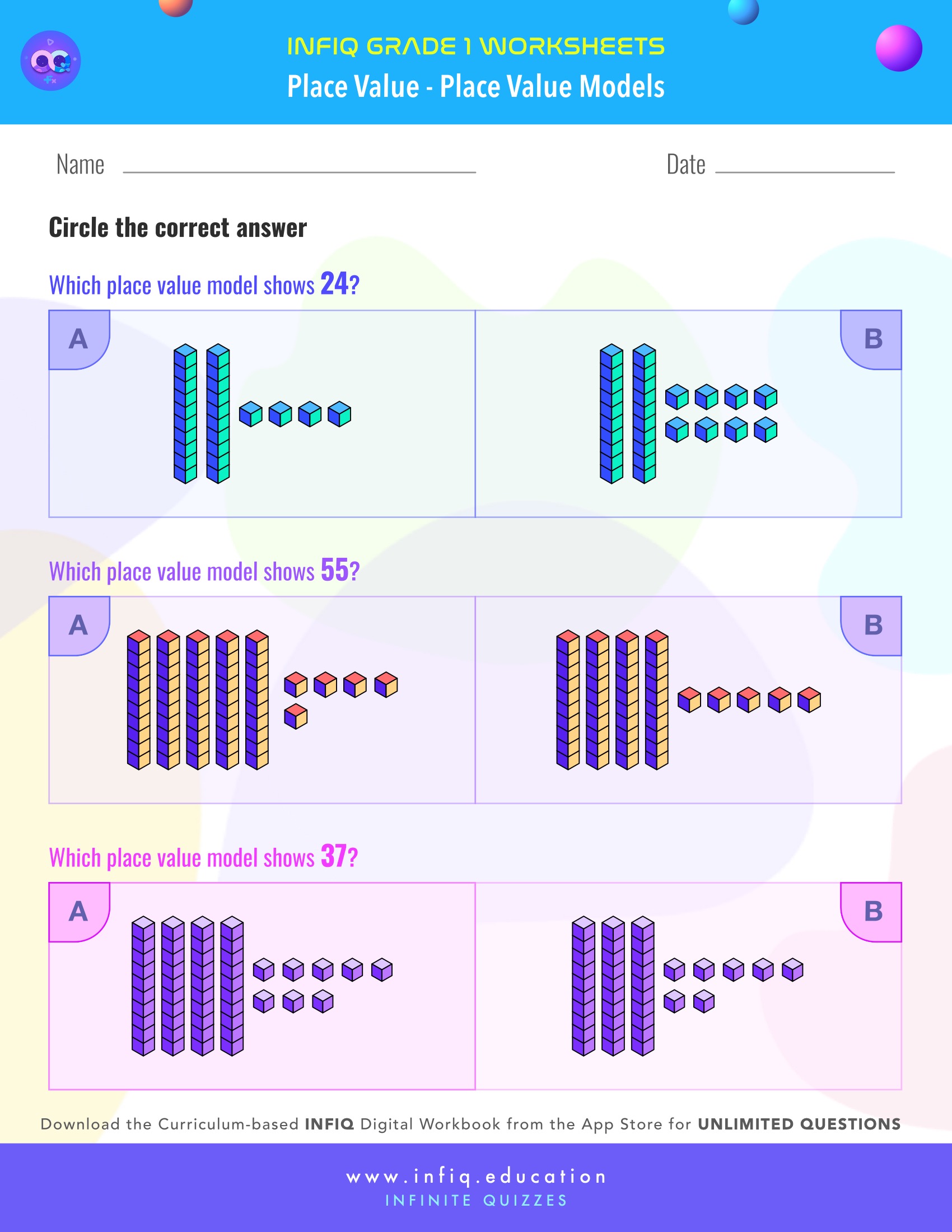 INFIQ | GRADE 1 Math Worksheets- Place Value - Place Value Models