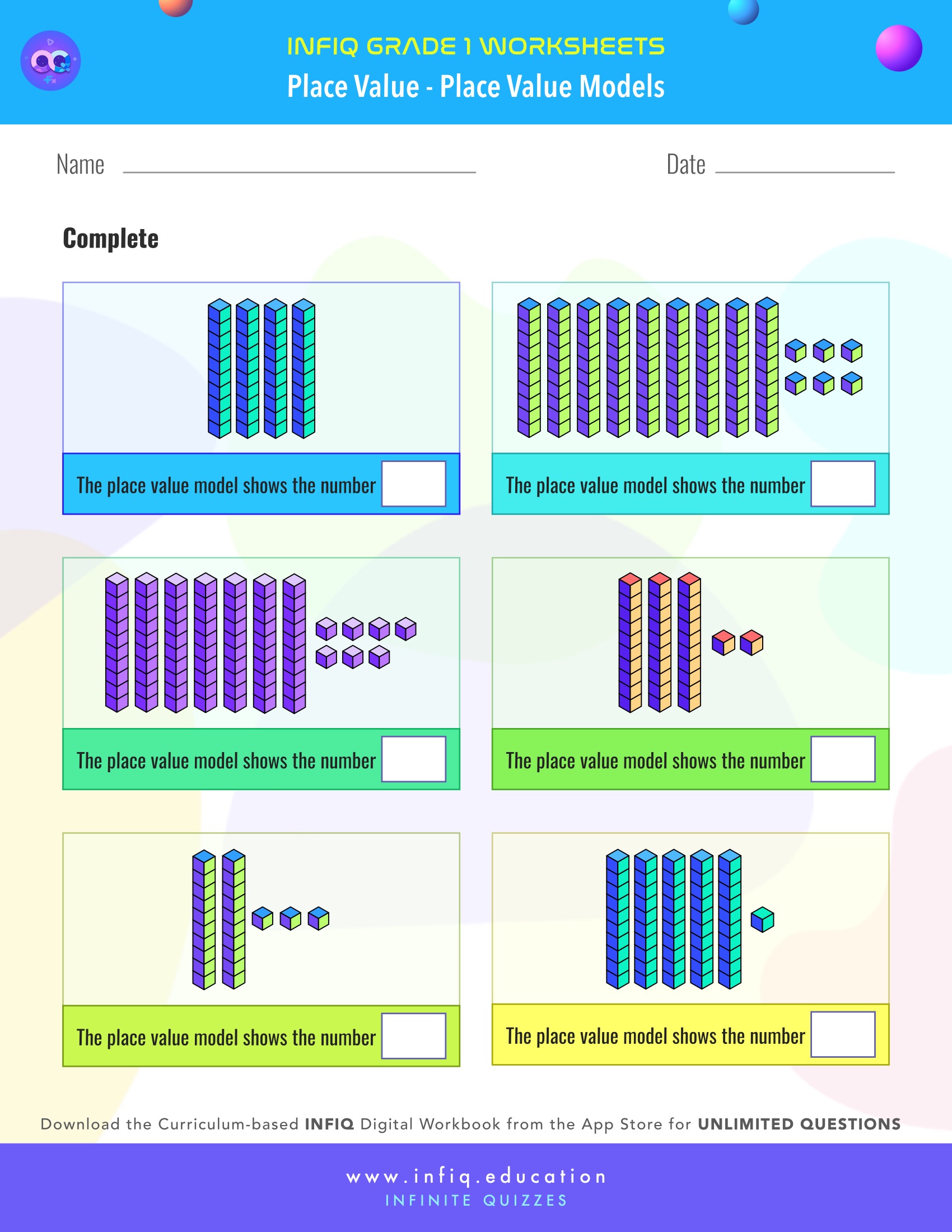 INFIQ | GRADE 1 Math Worksheets- Place Value - Place Value Models