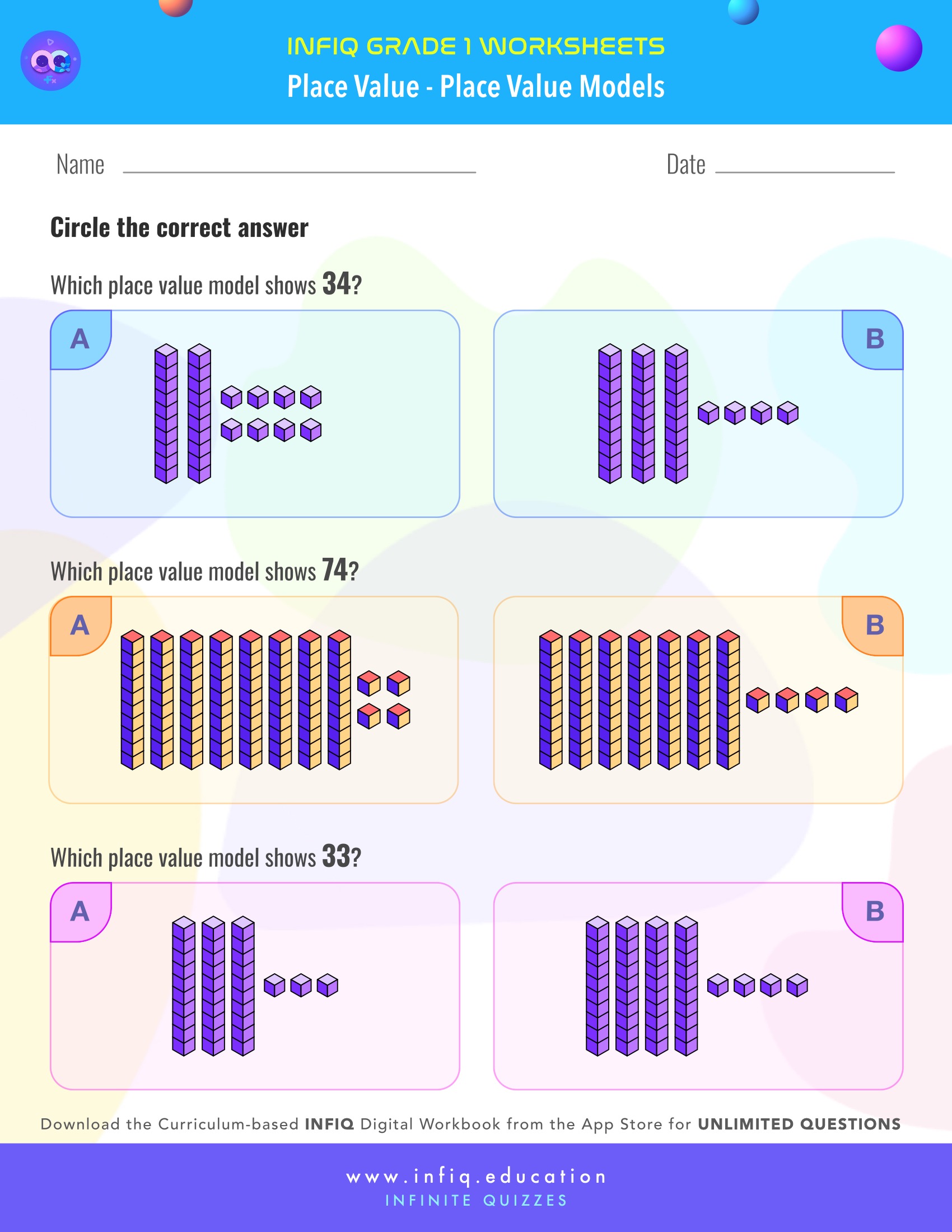 INFIQ | GRADE 1 Math Worksheets- Place Value - Place Value Models