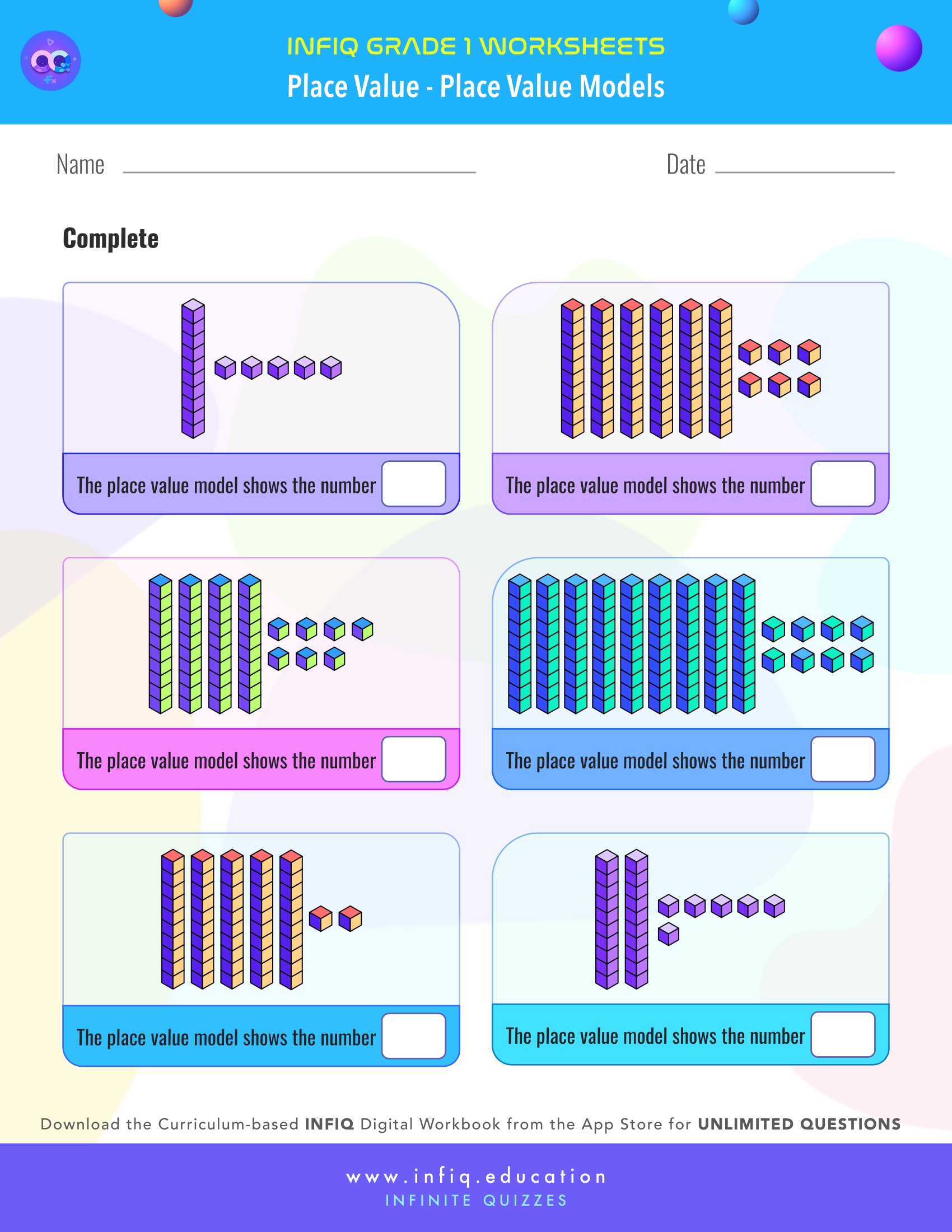INFIQ | GRADE 1 Math Worksheets- Place Value - Place Value Models