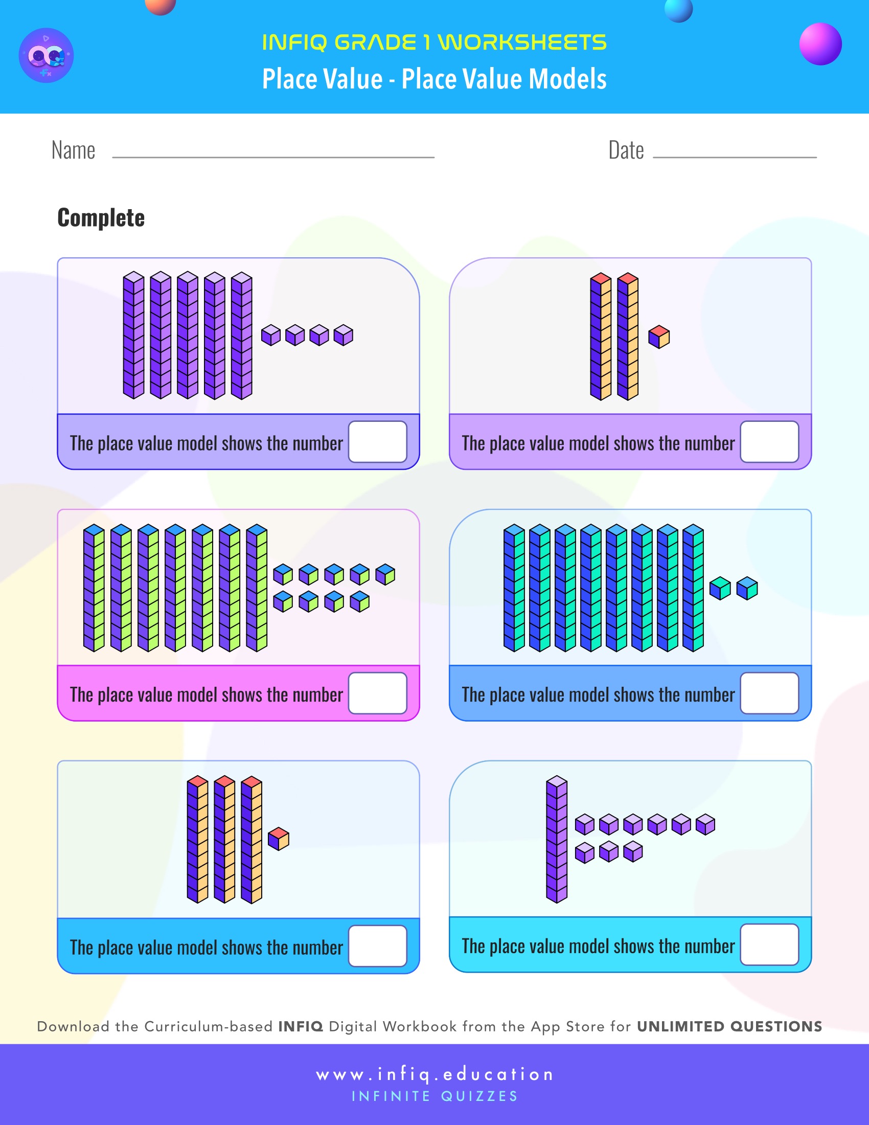 INFIQ | GRADE 1 Math Worksheets- Place Value - Place Value Models