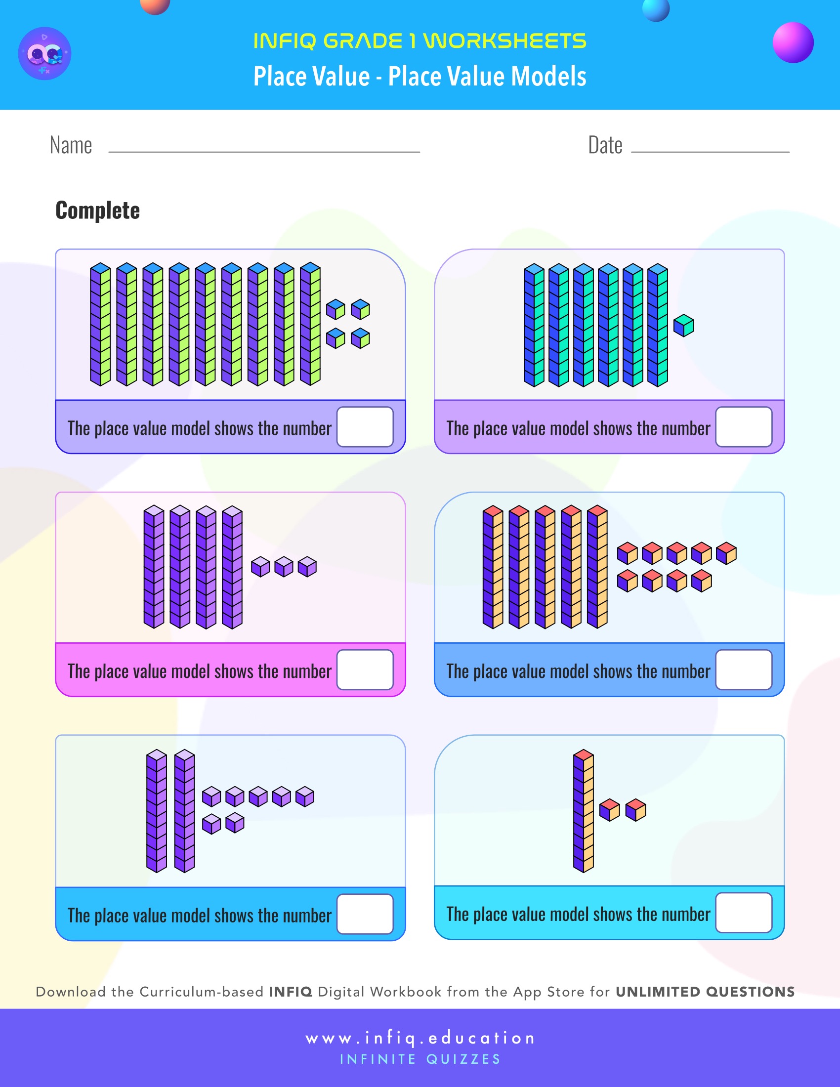 INFIQ | GRADE 1 Math Worksheets- Place Value - Place Value Models