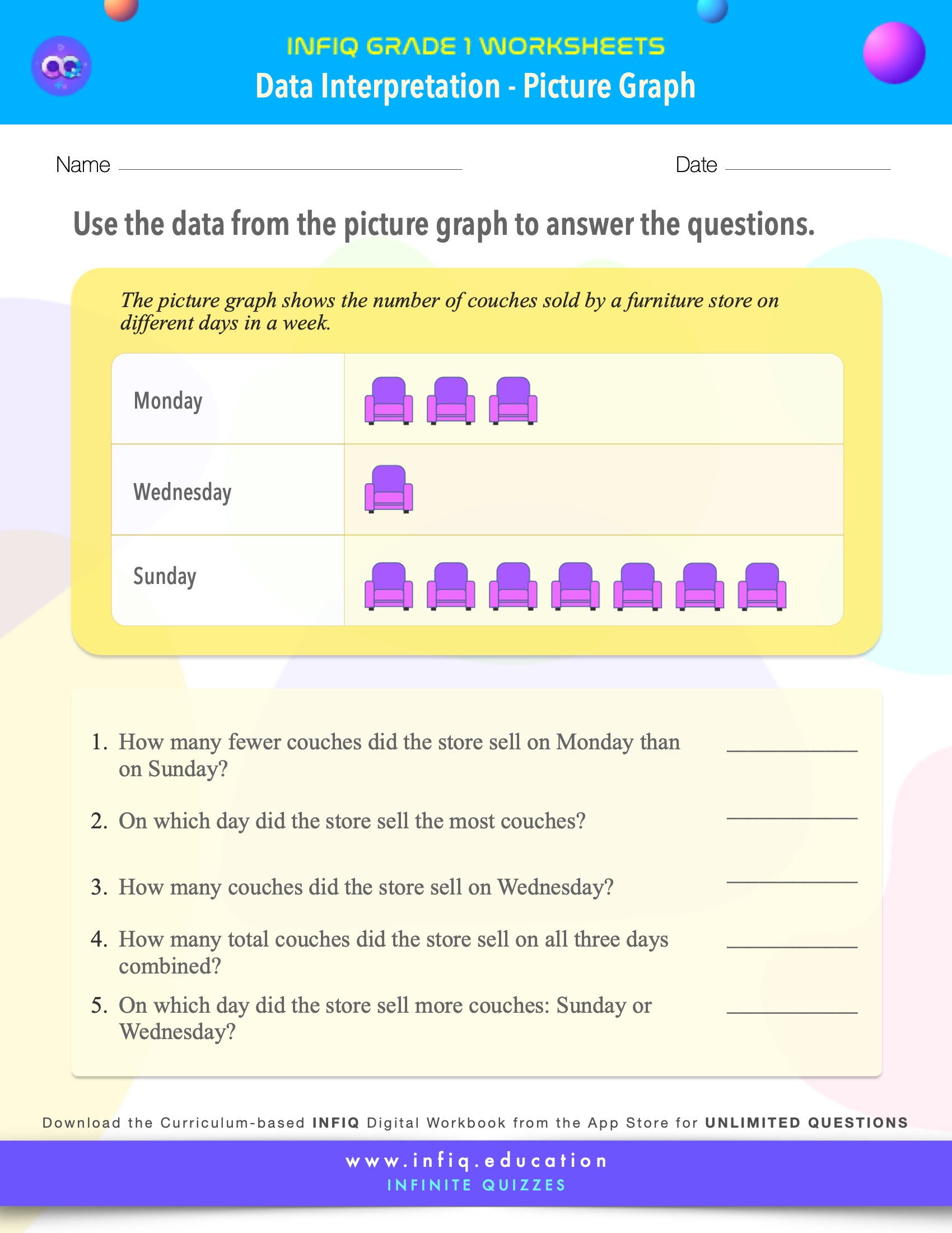 INFIQ | GRADE 1 Math Worksheets- Data Interpretation - Interpret Data ...