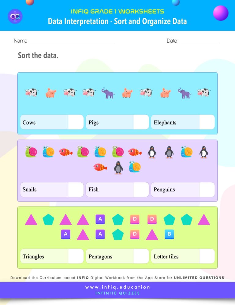 INFIQ | GRADE 1 Math Worksheets- Data Interpretation - Sort & Organize Data