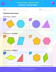 INFIQ | GRADE 1 Math Worksheets- Geometry - Identify Shapes