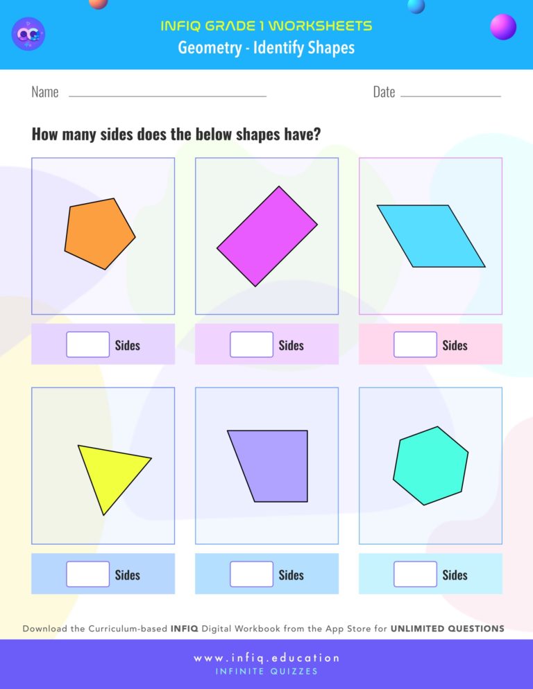 INFIQ | GRADE 1 Math Worksheets- Geometry - Identify Shapes