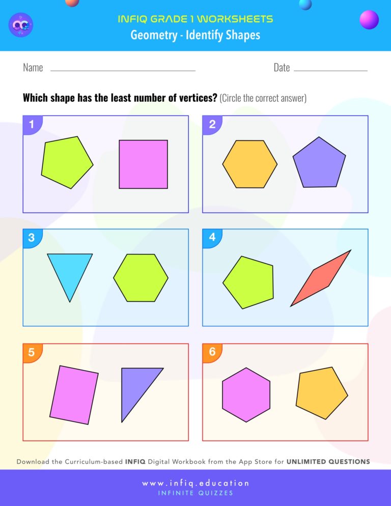 INFIQ | GRADE 1 Math Worksheets- Geometry - Identify Shapes