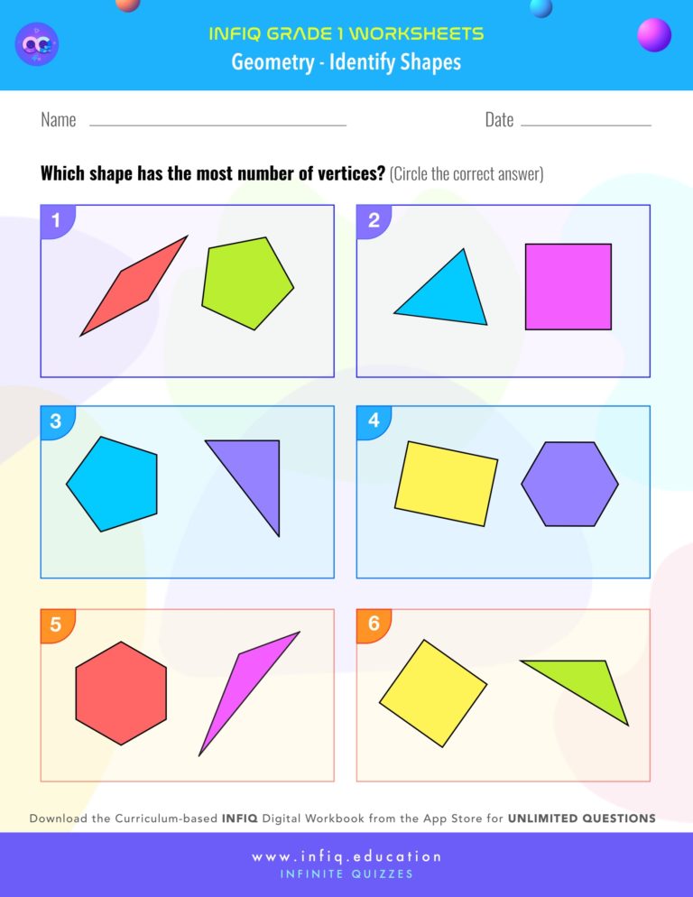 INFIQ | GRADE 1 Math Worksheets- Geometry - Identify Shapes